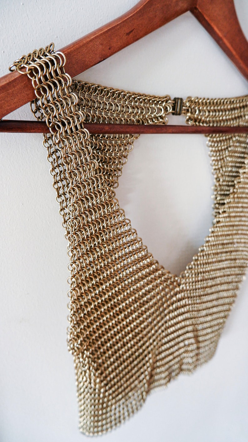 Chainmail Open Back Top Crop Party Fashion Garment in Antique Gold ...