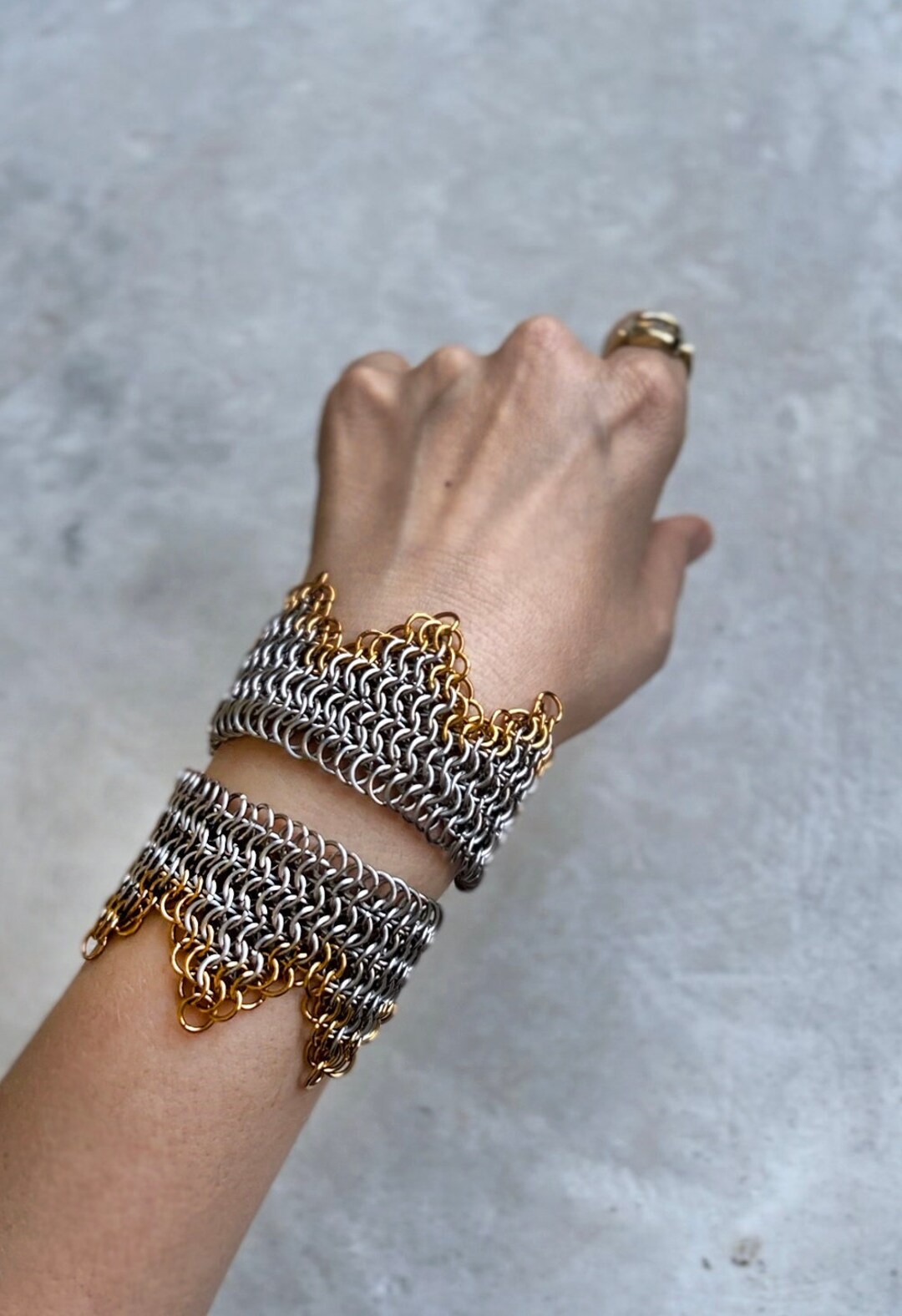 Handmade Stainless Steel Chainmail Bracelet: Gold & Silver JESTER ...