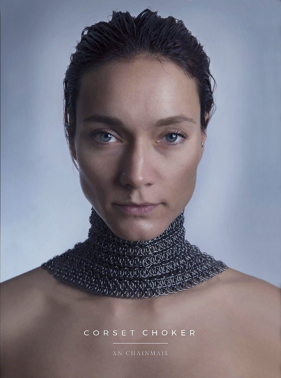 Chainmail Corset Choker Necklace Fantasy Jewelry in Dark Goth Gunmetal ...