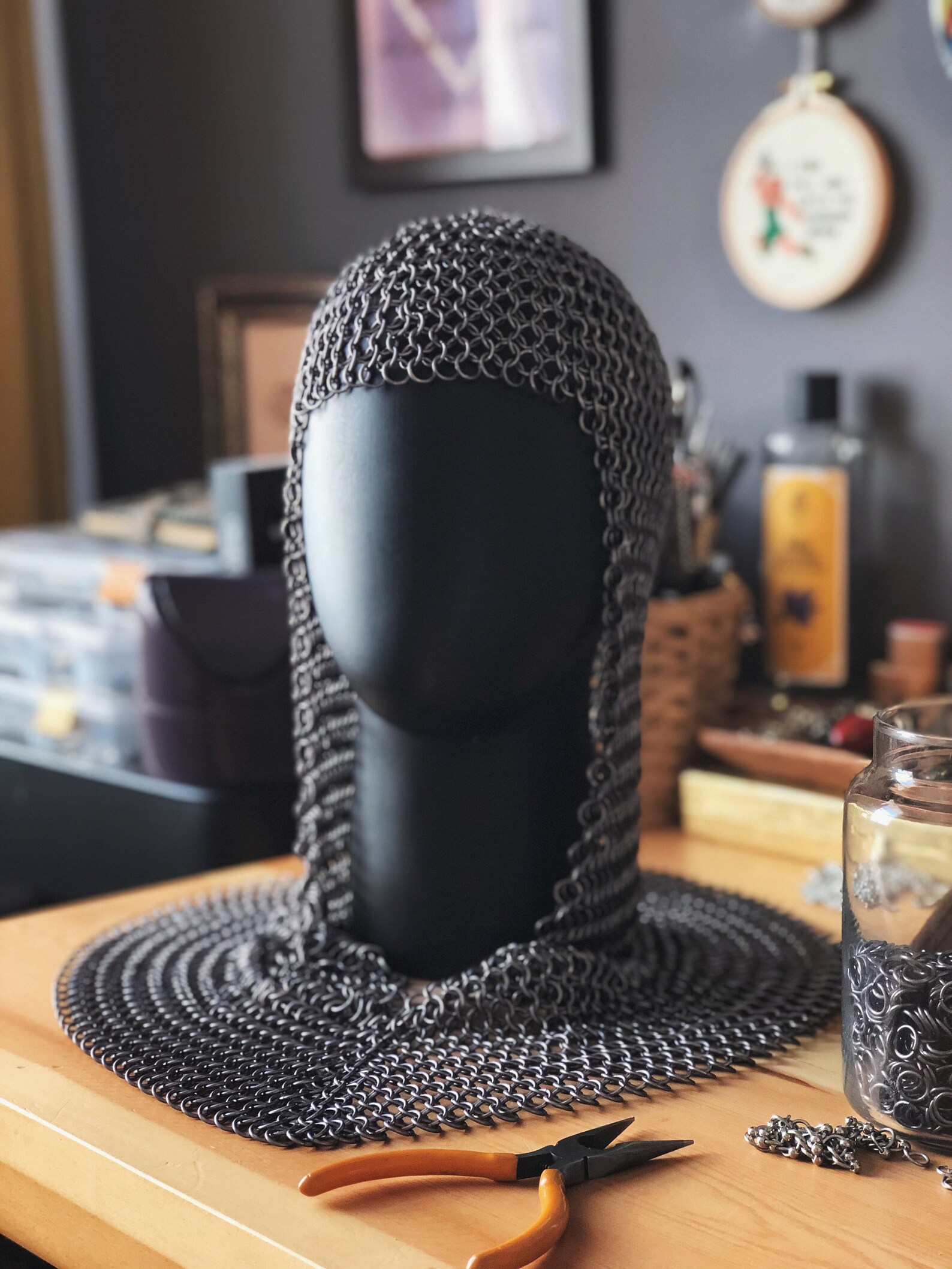 Chainmail Headpiece Metal Coif Handmade Medieval Accessory Fantasy Larp ...