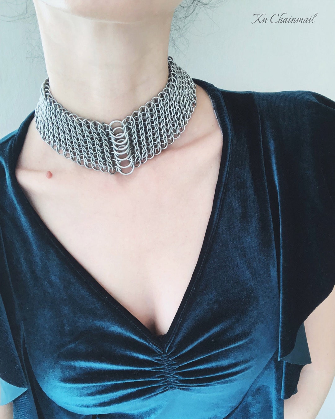 Chainmail Victorian Gothic Style Diagonal Choker Necklace II - Etsy