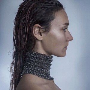 Chainmail Corset Choker Necklace Fantasy Jewelry in Dark Goth Gunmetal ...