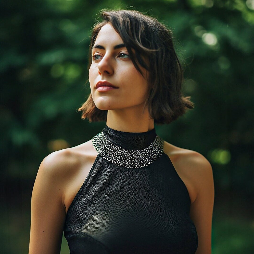 Handmade Antique Silver Chainmail Choker: Stainless Steel Collar ...