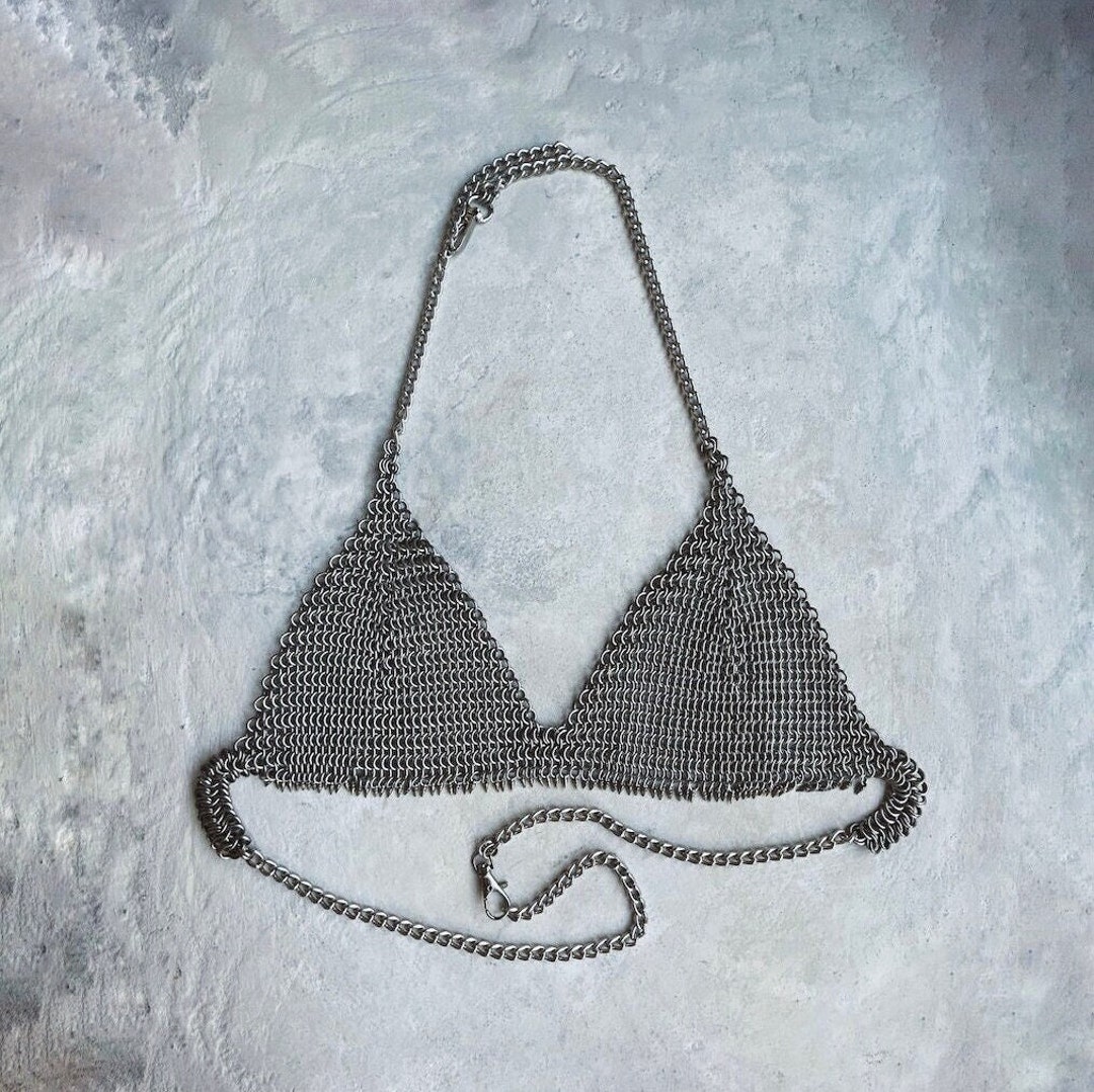 Chainmail Body Garment, Handcrafted Metal Armor Bikini Top in Silver ...