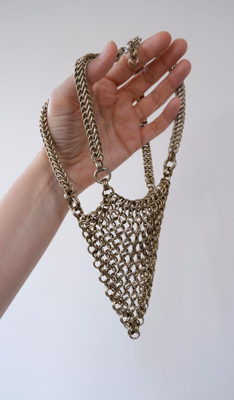 Antique Gold Chainmail Necklace: Handmade Anodized Aluminum Trekanter I ...