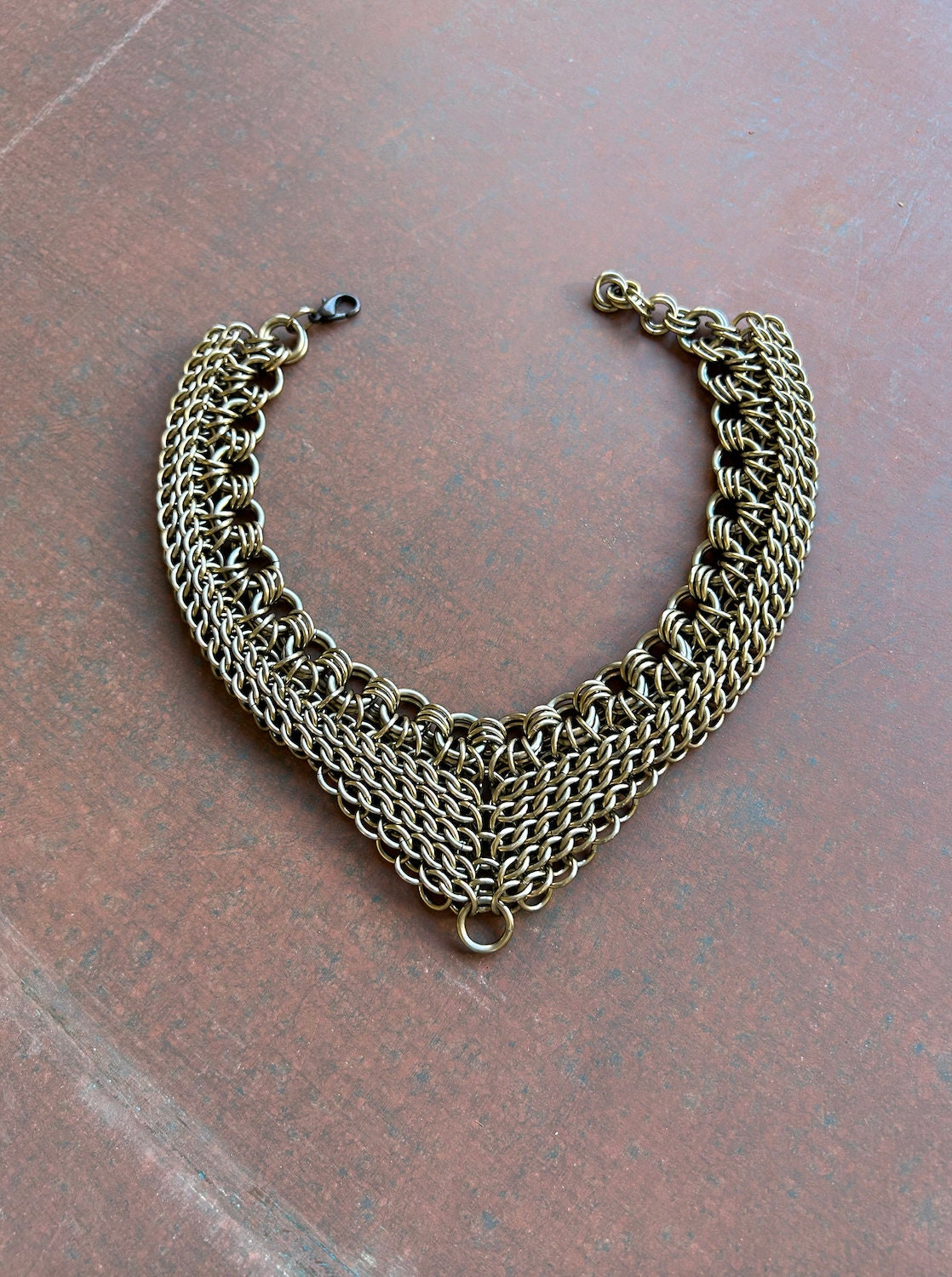 Chainmail Necklace Ibis Choker in Antique Gold Color - Etsy