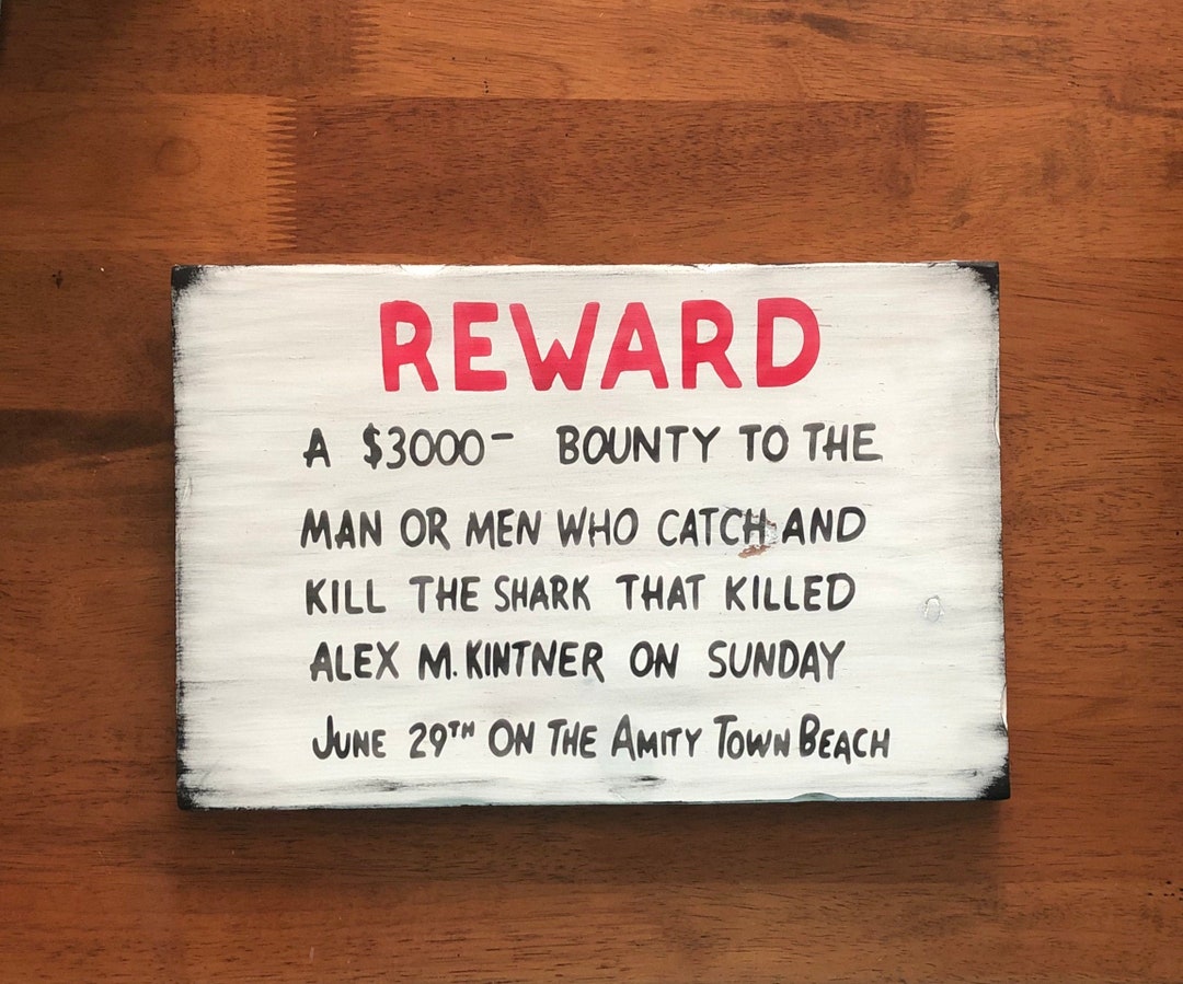 Jaws Reward sign, Amity Island, Movie sign, wooden sign, rustic sign ...