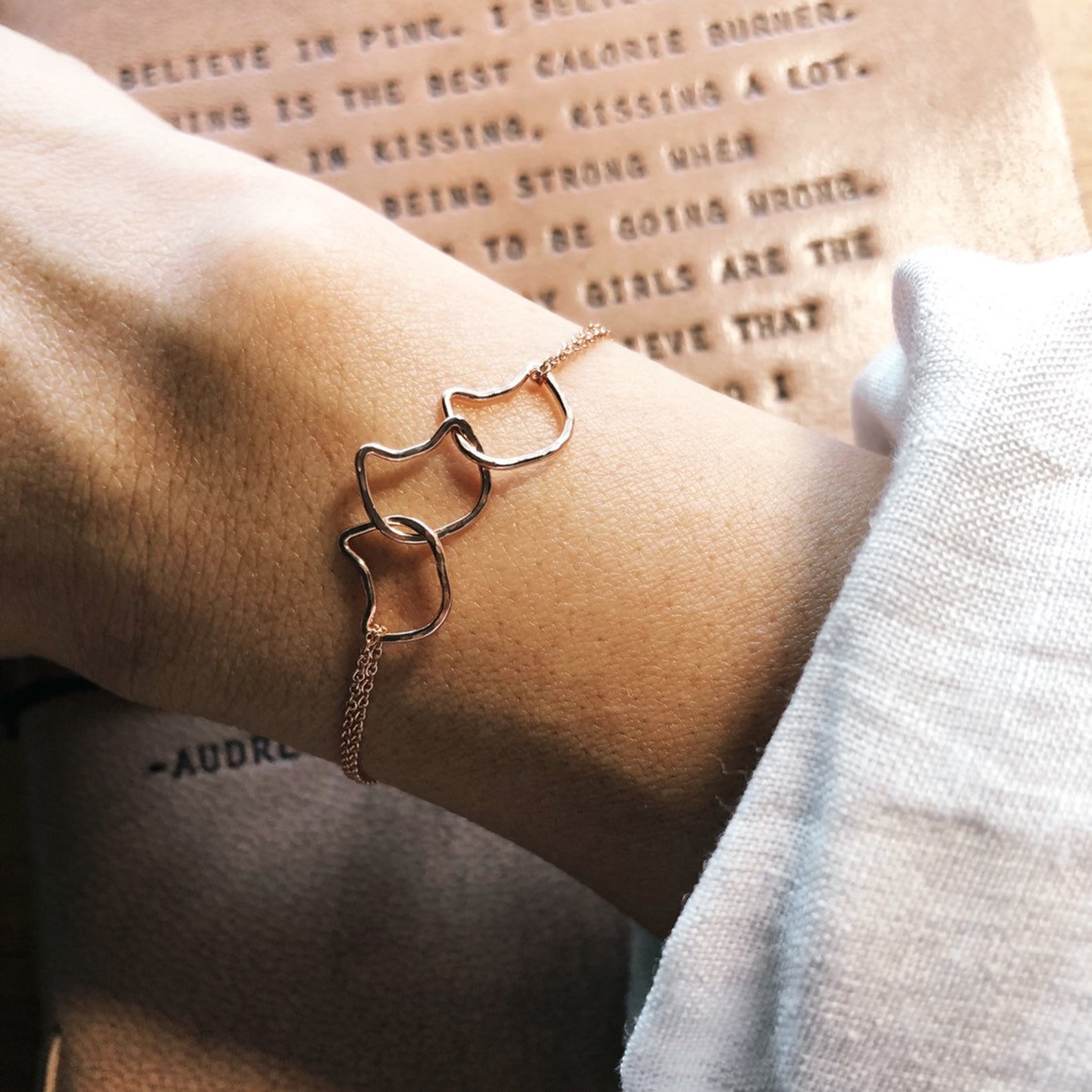 3 Mini Cat Link Bracelet Dainty Cat Bracelet Cat Lover - Etsy