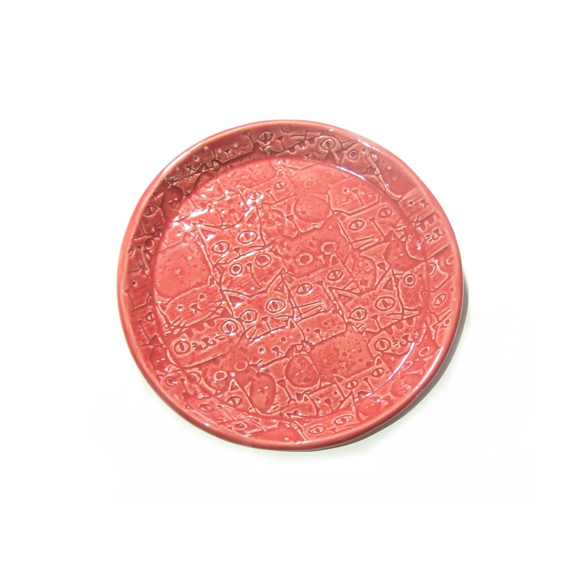 Cat Faces Ceramic Plate Cat Dish Red Round Pottery Plate - Etsy