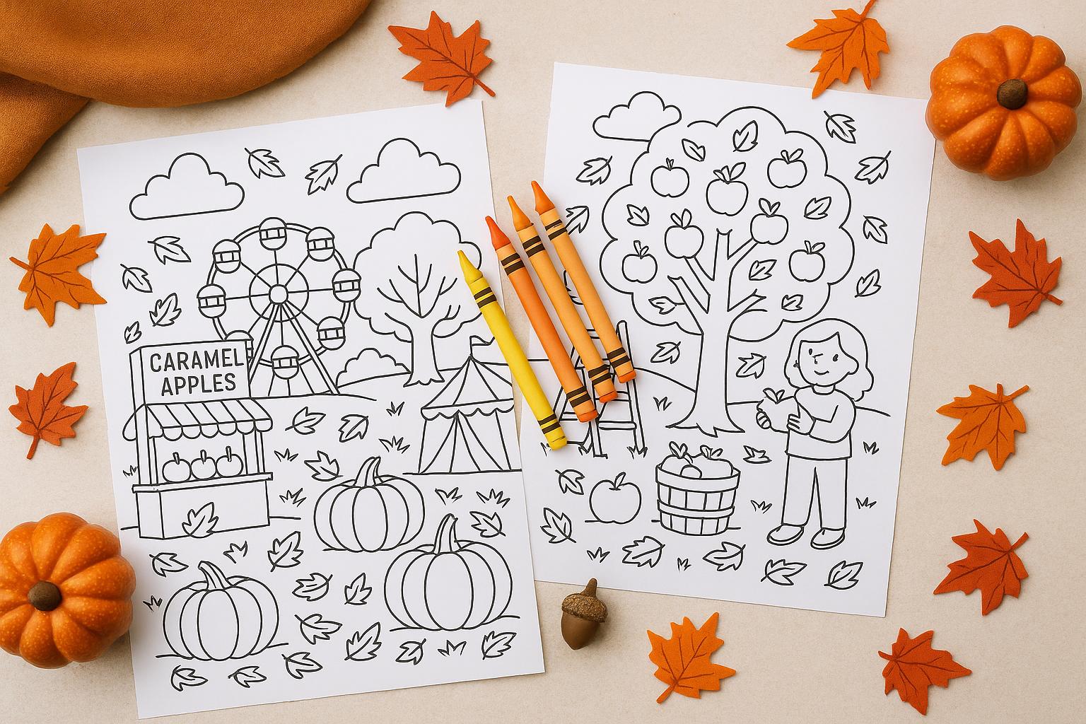 Autumn Harvest Coloring Page Bundle – Pumpkins, Scarecrows, Campfire ...
