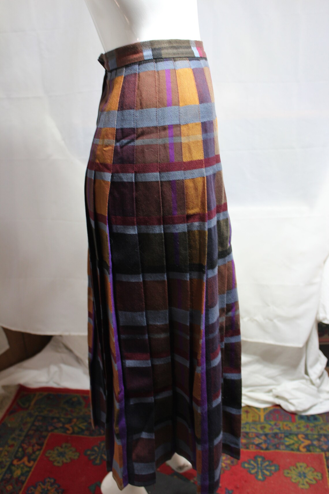 Vintage Rene Pontier France 100% Wool Pleated Midi Skirt/tartan/plaid ...