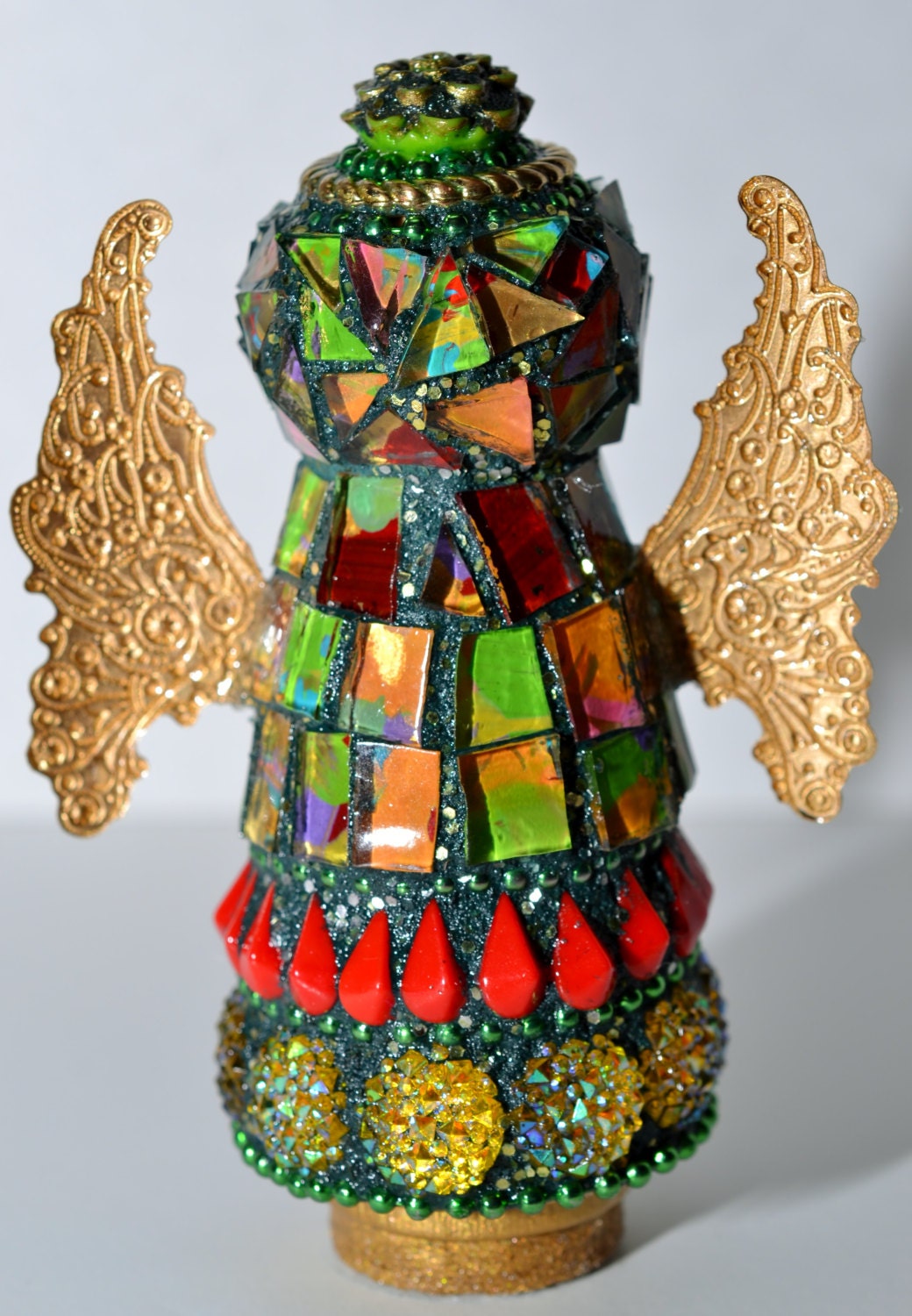 Red, Green and Gold Mosaic Peg Doll Angel - Etsy