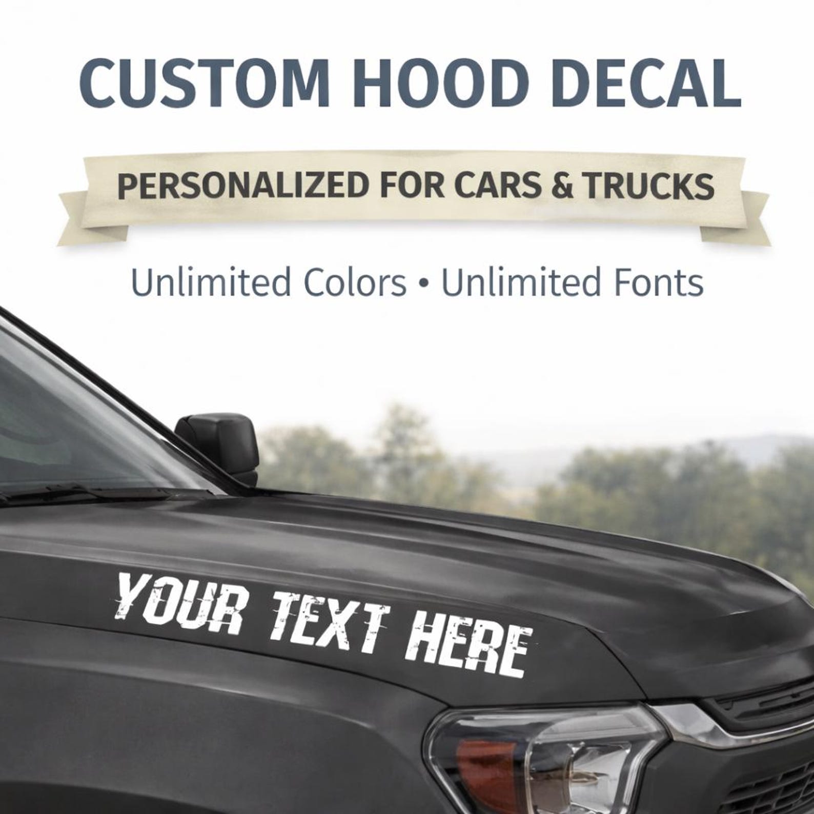 Custom Hood Vinyl Decal – Personalized Side Hood Vinyl Text for Car ...