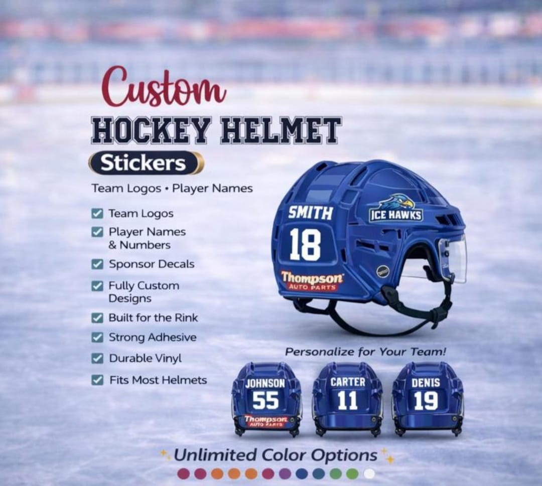Hockey Helmet Stickers for Logos & Names Custom Sizing Custom Colors ...