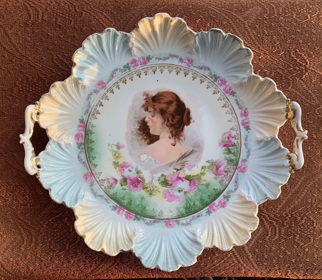 Vintage Victorian Lady Portrait Plate With Scalloped Shell Border and ...