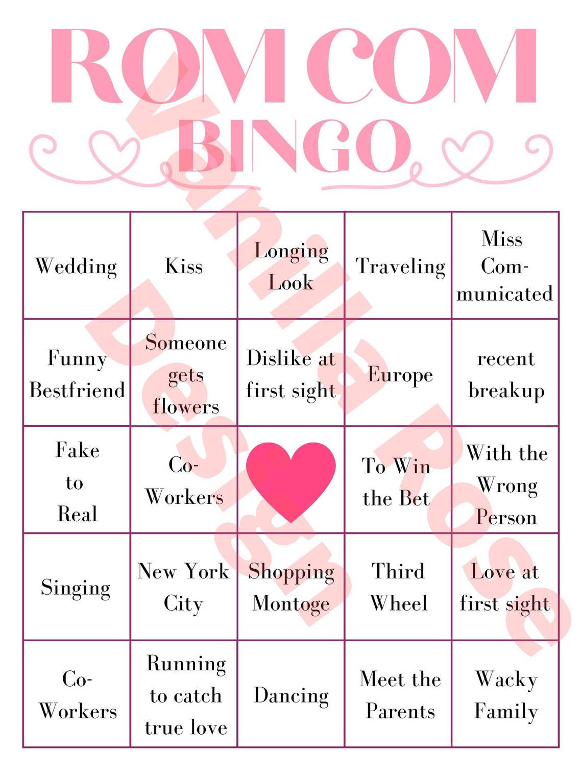 Rom Com Bingo - Etsy