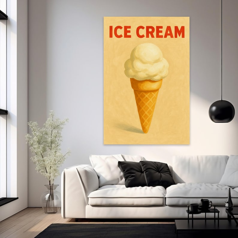 Vintage Ice Cream Poster – 1950s Soda Shop Style Wall Art – Vanilla ...