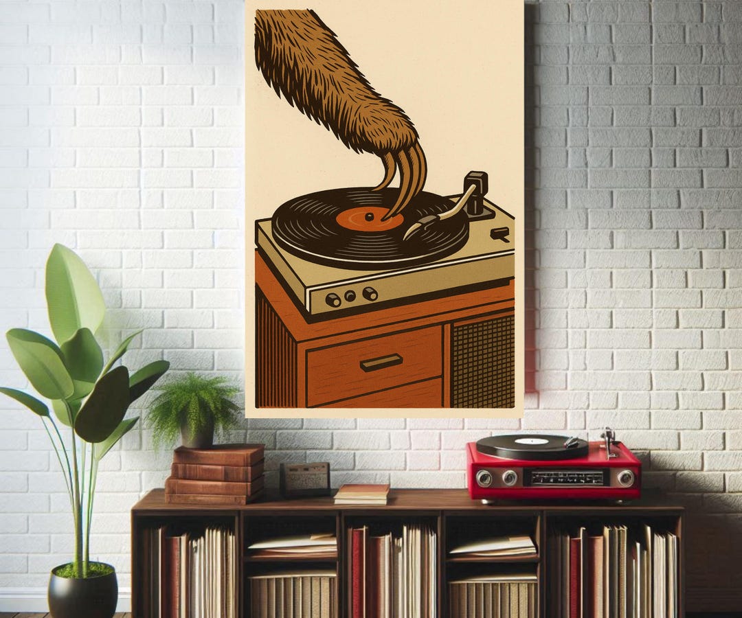 Sloth Stylus: Retro Record Player Wall Art Poster 13 X 19 - Etsy