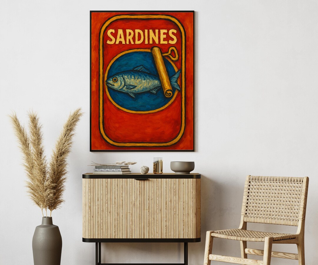 Vintage Sardine Can Poster — Acrylic Style Kitchen Wall Art, Retro Fish ...