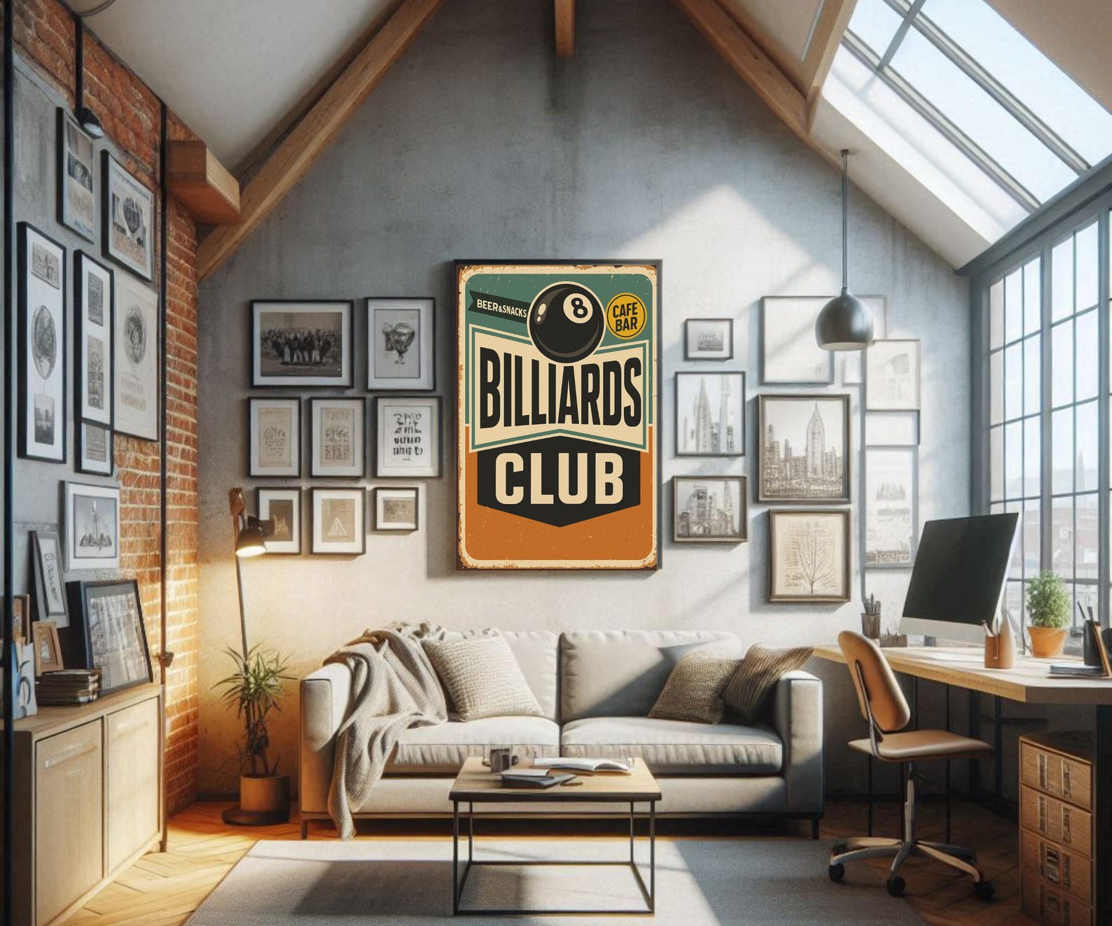 Retro Billiards Club Sign Printable Wall Art Poster– Vintage Pool Hall ...