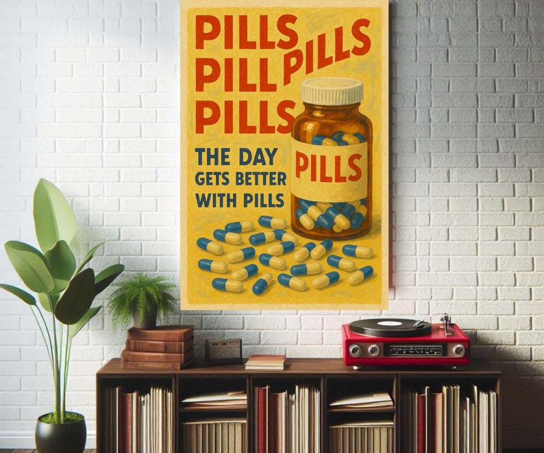 Vintage Pharmacy Wall Art, Retro 1950s Pill Poster, Funny Medicine ...