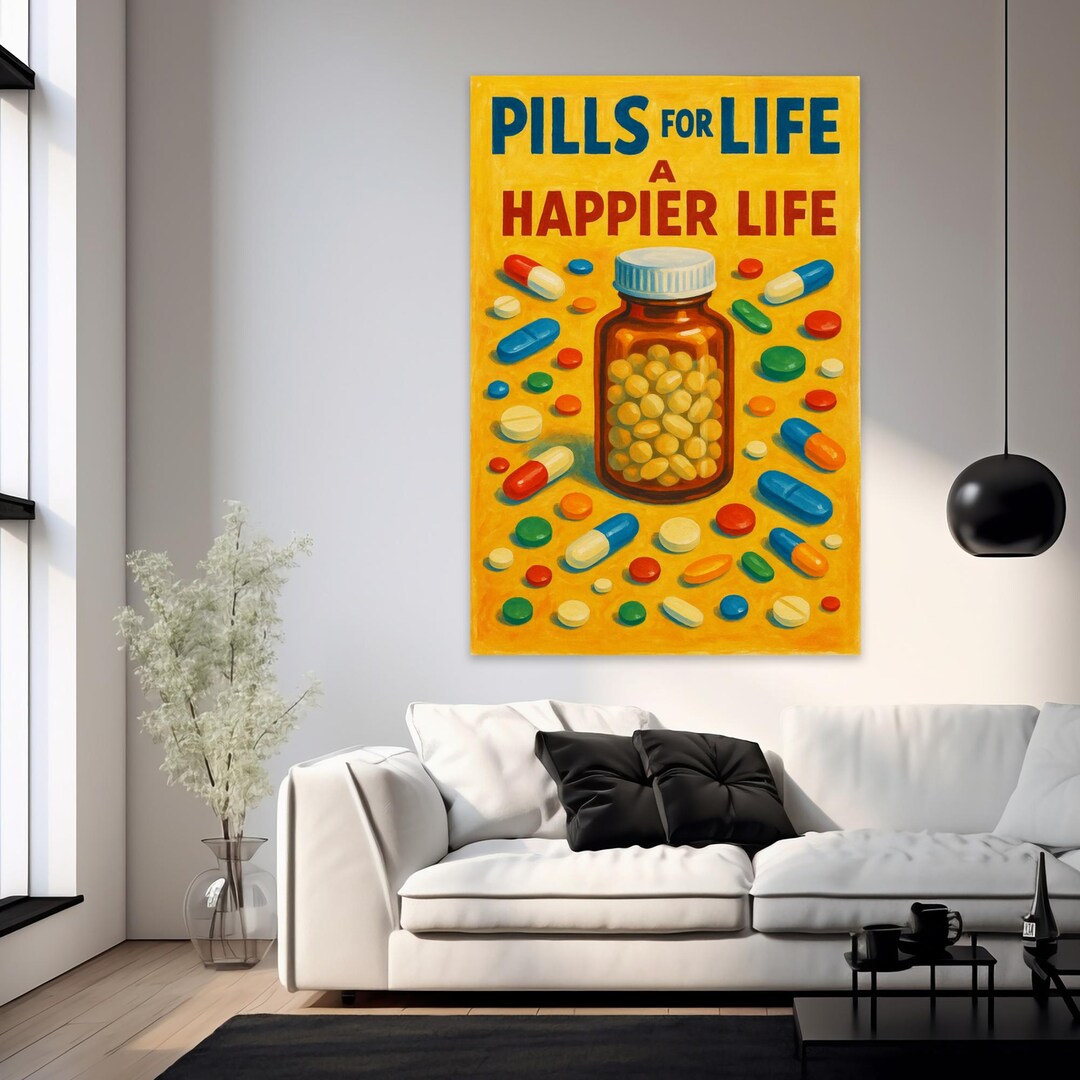 1950s Inspired Pill Poster – Pills for Life Equals A Happier Life Retro ...