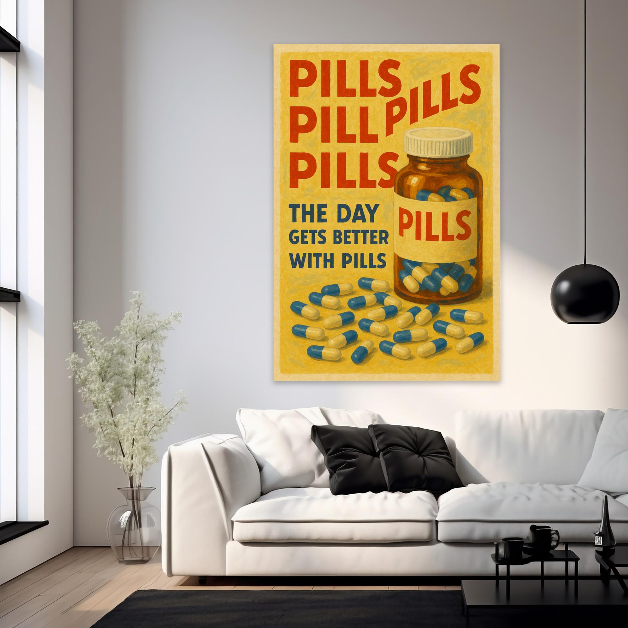 Vintage Pharmacy Wall Art, Retro 1950s Pill Poster, Funny Medicine ...