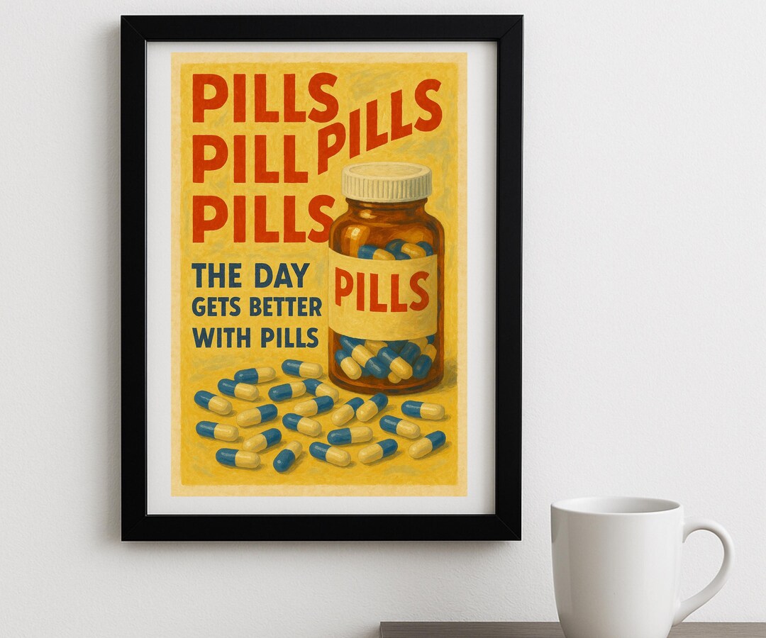 Vintage Pharmacy Wall Art, Retro 1950s Pill Poster, Funny Medicine ...