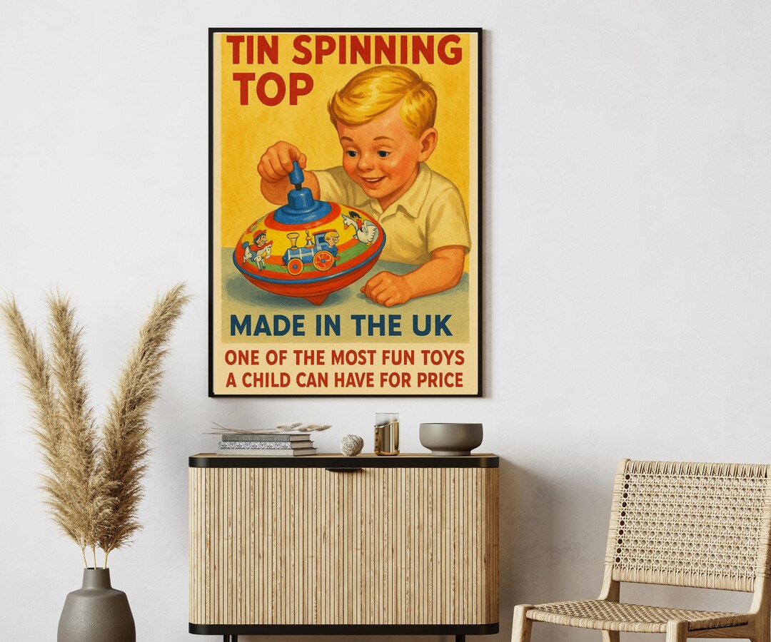 Vintage Tin Spinning Top Poster | 1950s Toy Wall Art | Retro Printable ...