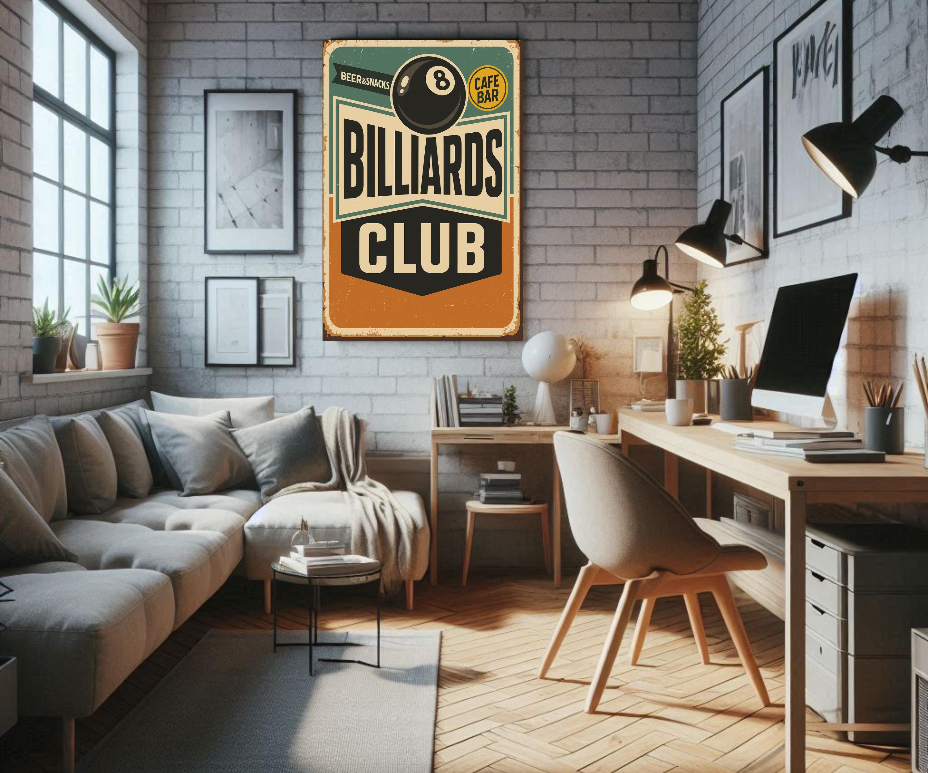 Retro Billiards Club Sign Printable Wall Art Poster– Vintage Pool Hall ...