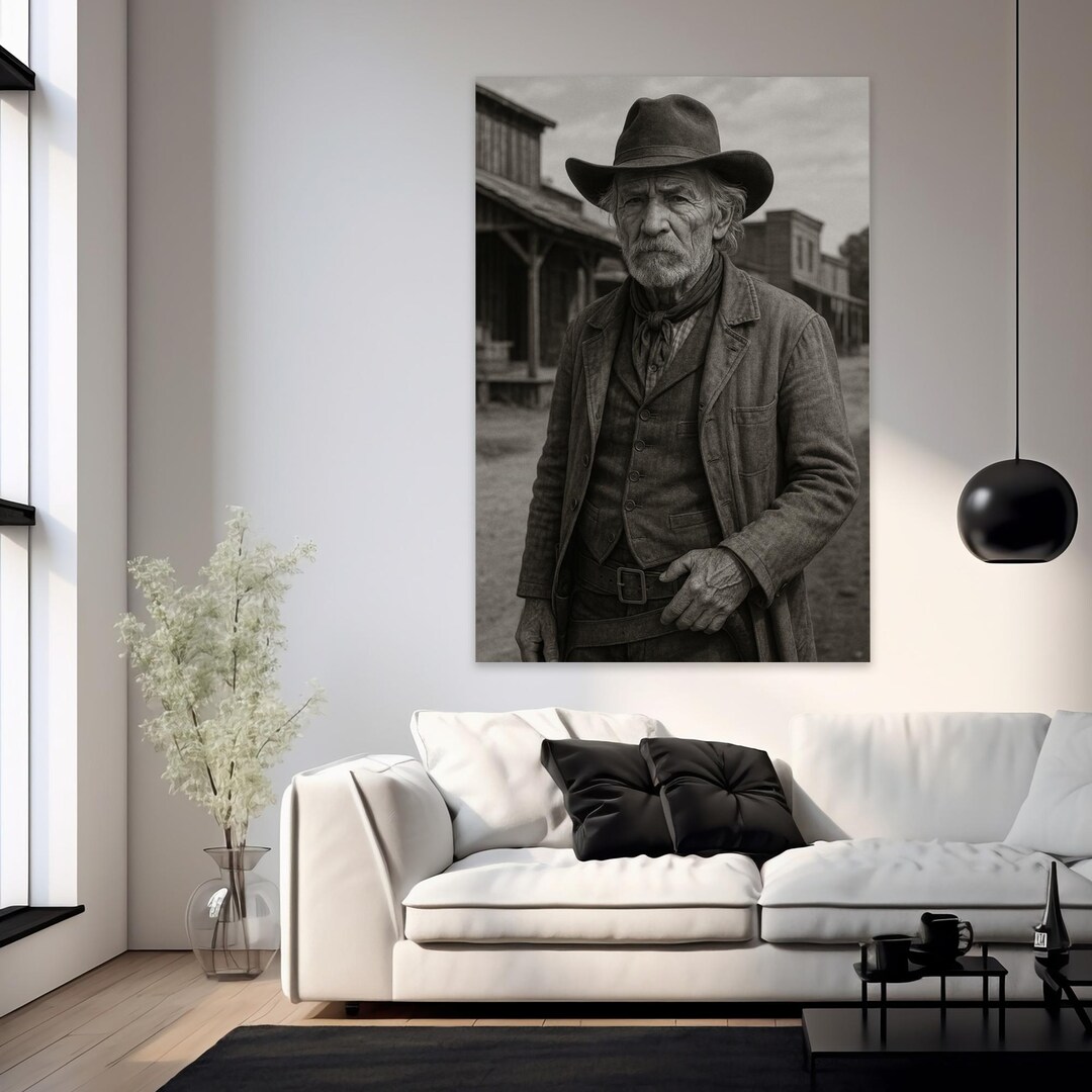 The Last Gunslinger: 1890s Cowboy Portrait in Black and White Poster - Etsy