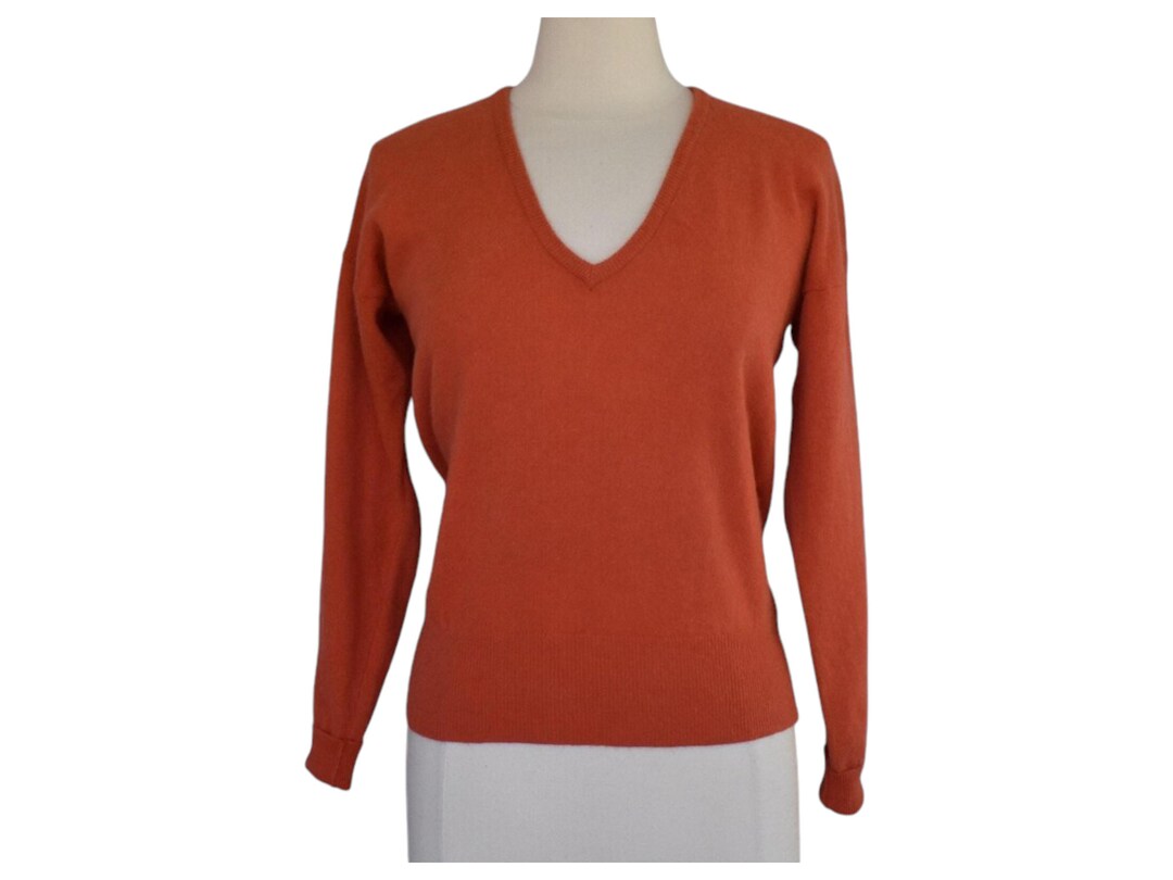 Vintage 90s Orange Angora Blend Sweater, I Magnin, Minimalist V-neck ...
