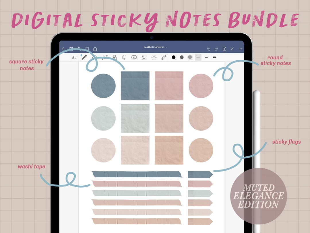Realistic Digital Sticky Notes Sticker Bundle | Muted Edition ...