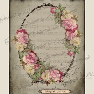Digital Rose Vintage Paper, Shabby Pink Rose Floral Collage Paper ...
