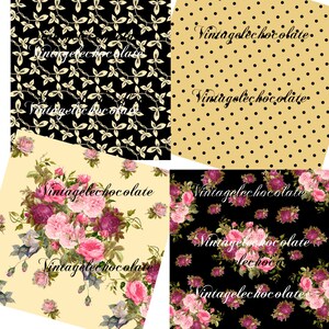 Yellow and Black Floral Paper, Digital Scrapbook Paper, Shabby Vintage ...