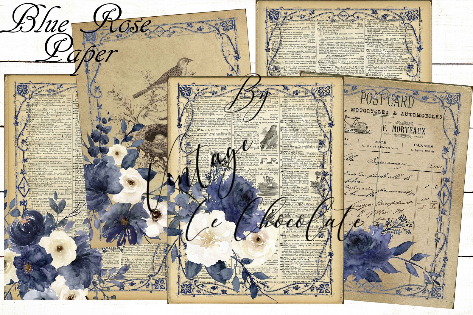 Vintage Scrapbook Paper Vintage Birds Blue and White Rose - Etsy
