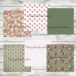 Pink Rose Digital Paper, Mint Green Digital Floral Paper, Pink and ...