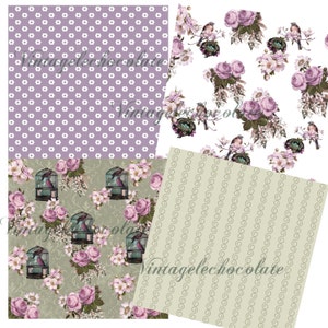 Digital Pink Rose Floral Paper, Floral Lavender and Lilac Digital Paper ...