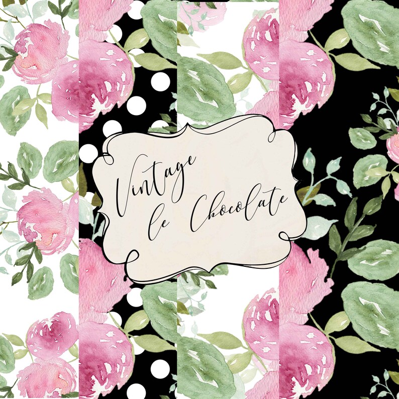 Watercolor Pink and Black Flowers and Digital Scrapbook - Etsy