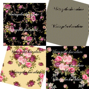 Yellow and Black Floral Paper, Digital Scrapbook Paper, Shabby Vintage ...