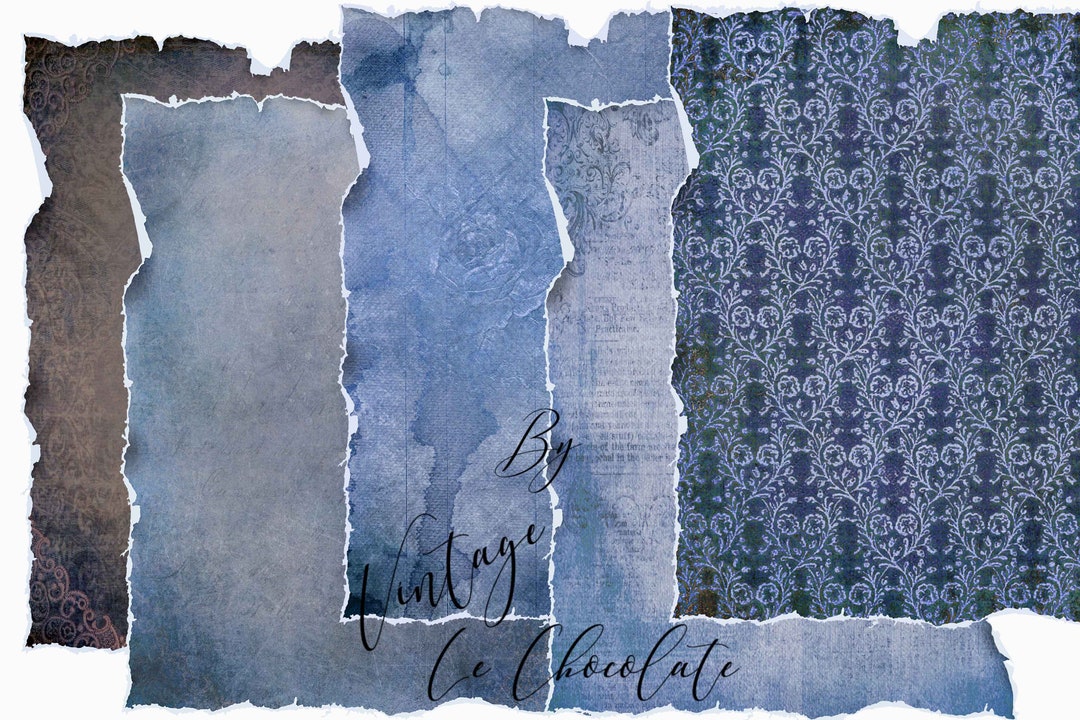 Junk Journal Papers, Digital Download, Blue Faded Vintage Paper ...