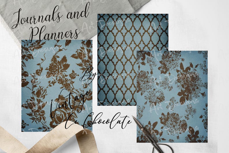 Vintage Teal Digital Paper: Floral Scrapbook Backgrounds (digital ...