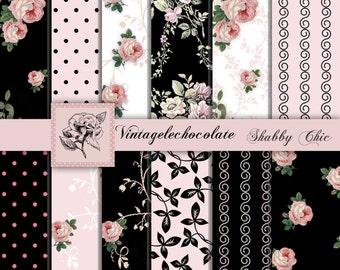 Digital Pink and Black Paper Floral Pink and Black Paper - Etsy