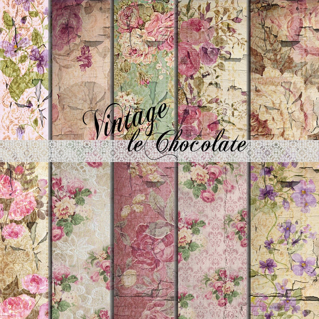 Vintage Roses Digital Paper: Shabby Chic Scrapbook Backgrounds (digital ...
