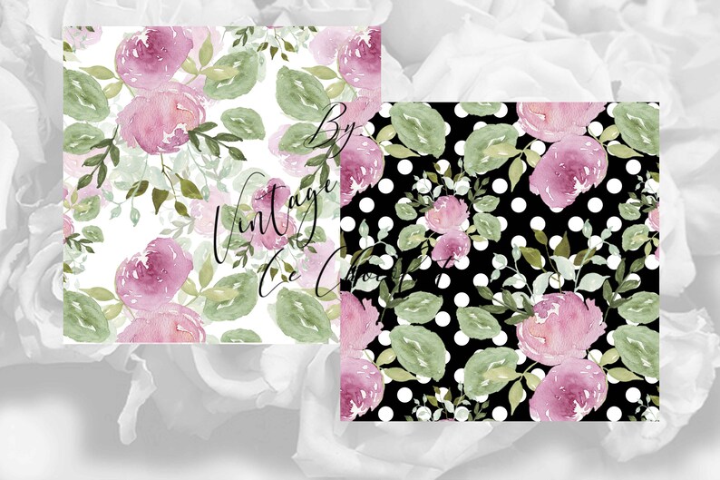 Watercolor Pink and Black Flowers and Digital Scrapbook - Etsy