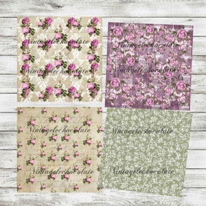 Digital Paper, Digital Scrapbook Paper, Shabby Roses, Lilac and ...