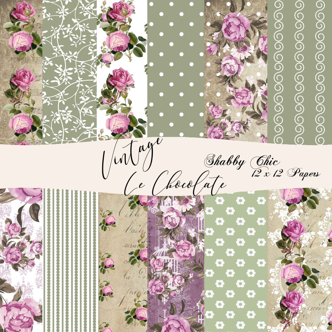 Digital Paper, Digital Scrapbook Paper, Shabby Roses, Lilac and ...