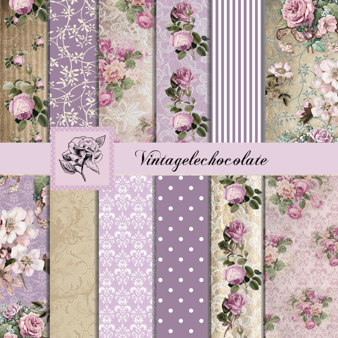 Digital Scrapbook Paper, Digital Paper, Digital Shabby Paper, Lilac and ...