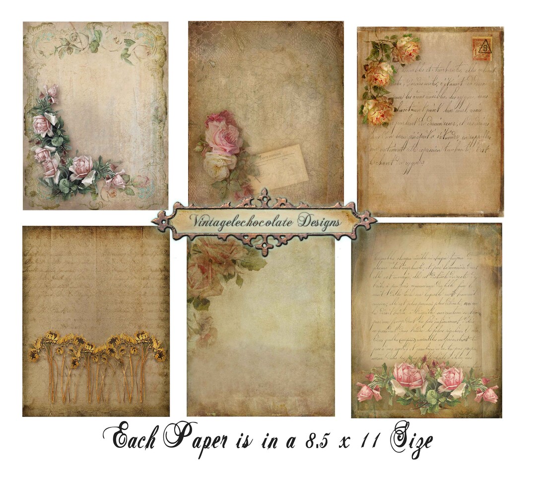 Floral Vintage Rose Digital Paper Pack: Shabby Chic Backgrounds ...