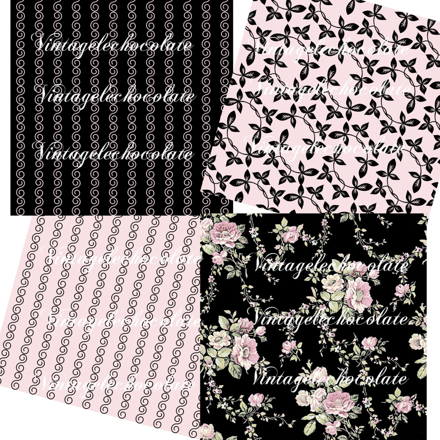 Digital Pink and Black Paper Floral Pink and Black Paper - Etsy